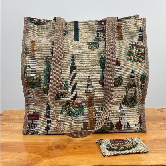 Vintage | Bags | Vintage 9s Y2k Lighthouse Coastal Tapestry Tote Bag W ...